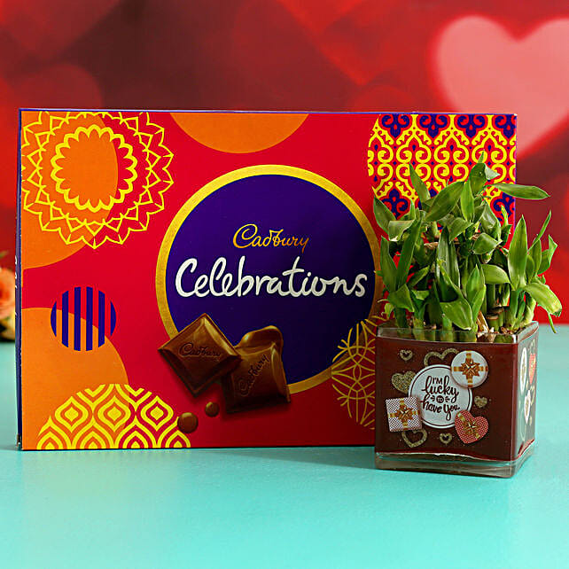 Buy/Send Two Layer Bamboo In Sticker Vase & Cadbury Celebrations Online ...