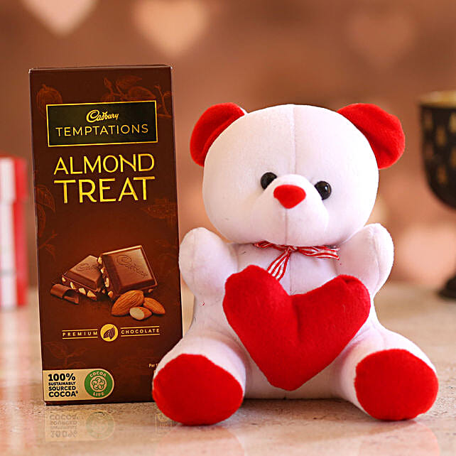 Buy/Send Cute Teddy With Cadbury Almond Treat Online- FNP