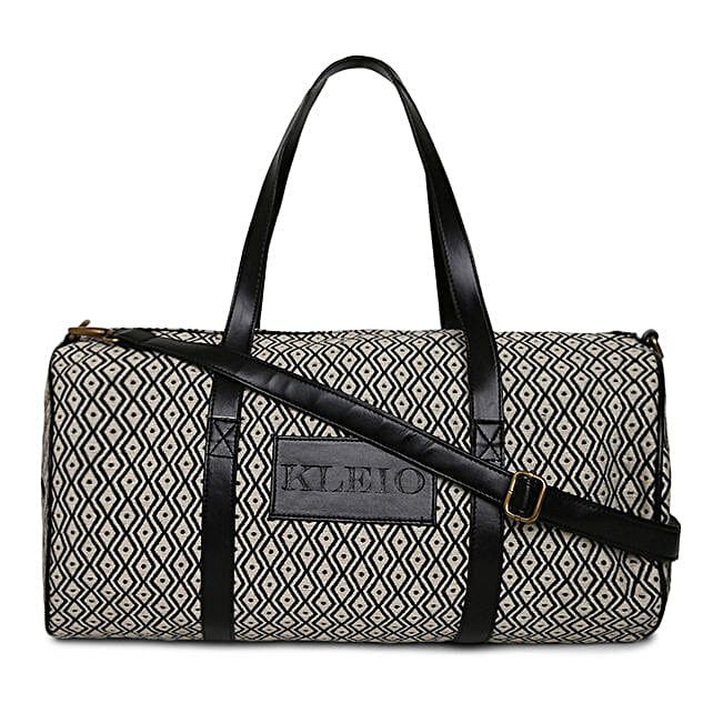 Buy/Send KLEIO Fabric Duffle Bag- Black White Online- FNP