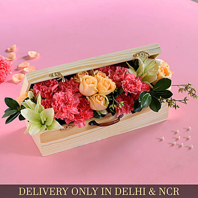Buy/Send Striking Mixed Flowers Wooden Box Online- FNP