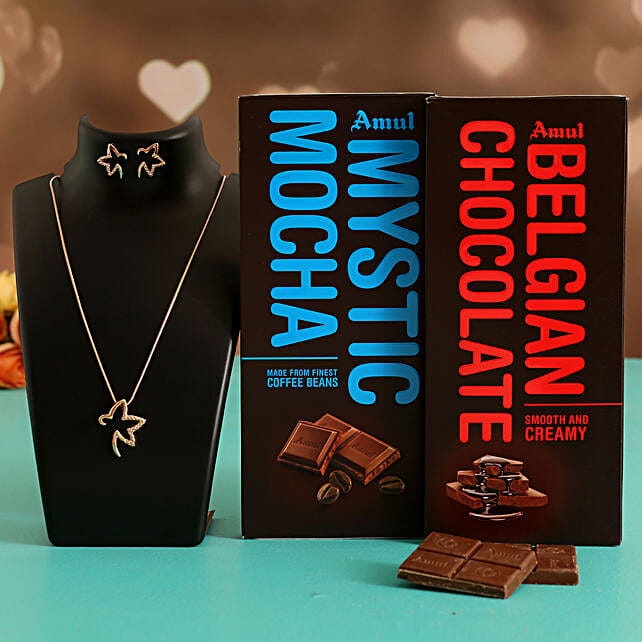 Buy/Send Amul Belgian & Mocha Chocolates With Jewellery Set Online- FNP