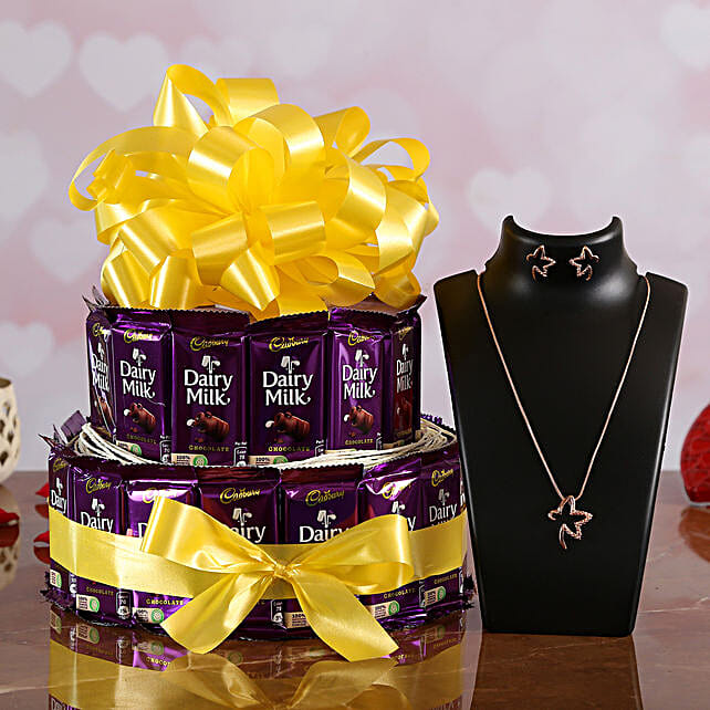 Buy/Send Beautiful Cadbury Dairy Milk Gift & Necklace Set Online- FNP