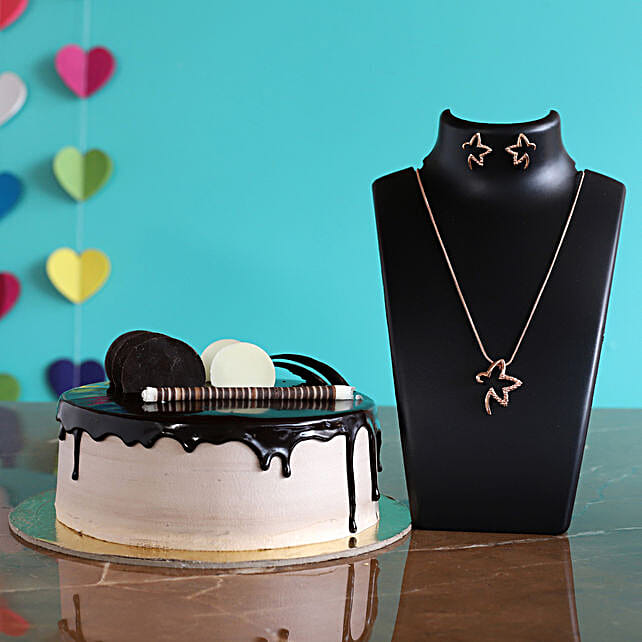 Buy/Send Drooly Chocolate Cake & Pretty Necklace Set Online- FNP