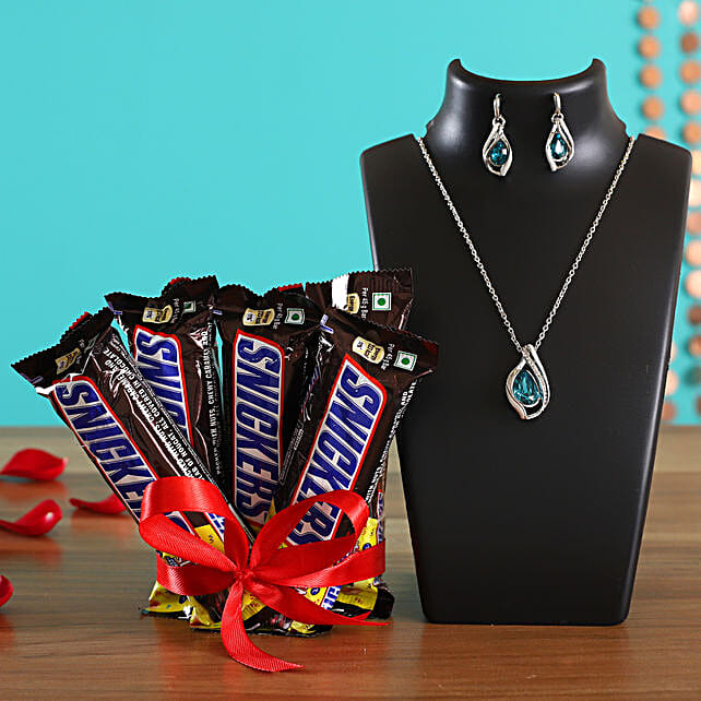 Buy/Send Beautiful Necklace Set & Snickers Chocolates Online- FNP