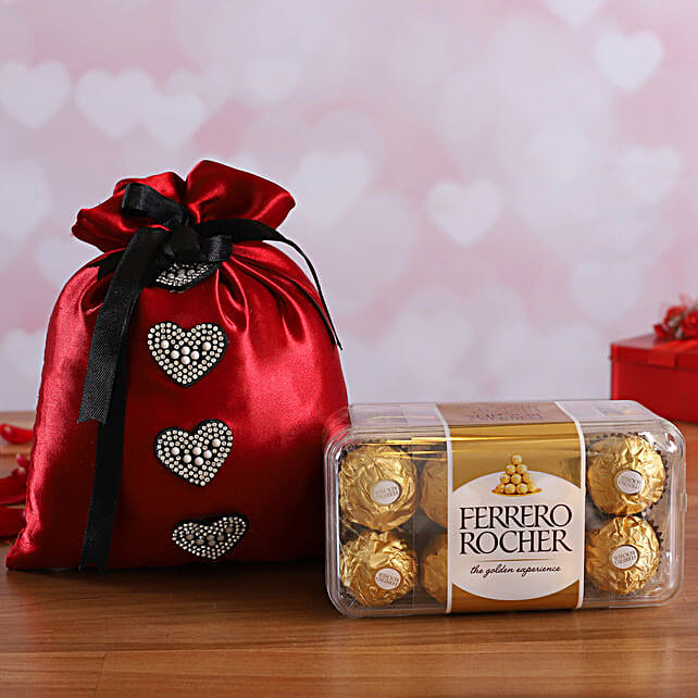 Buy/Send Ferrero Rocher Box In Cherry Red Potli Online- FNP