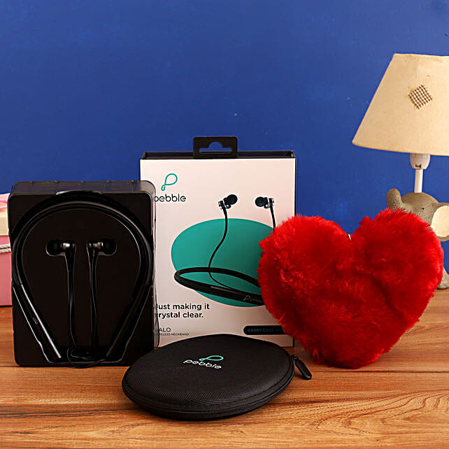 Buy/Send Pebble Bluetooth Neckband Earphones & Red Heart Online- FNP