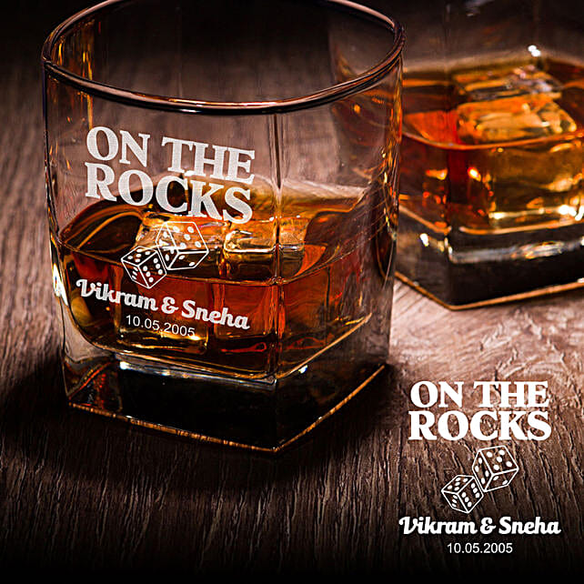 Buy/Send Personalised On The Rocks Whiskey Glass Set Online- FNP