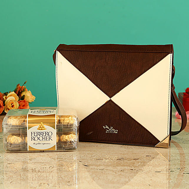 Buy/Send Elegant Sling Bag And Ferrero Rocher Chocolates Online- FNP