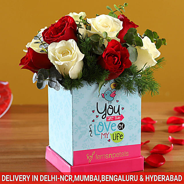 Buy/Send Red White Roses For Your Love Box Online- FNP