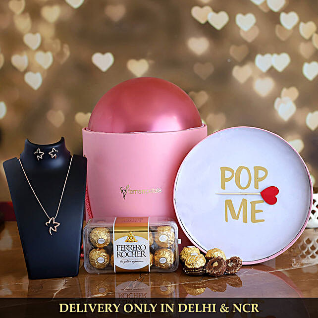 Buy/Send The Pop Box- Ferrero Rocher & Necklace Set Online- FNP