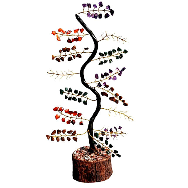 Buy/Send Satyamani Natural Multistone M-Seal Golden Wire Zig-Zag Tree ...