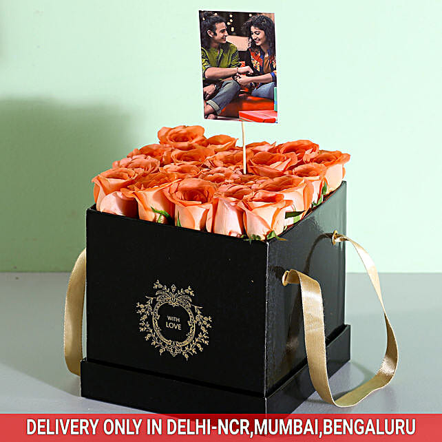 Buy/Send Personalised Elegant Box Of Orange Roses Online- FNP