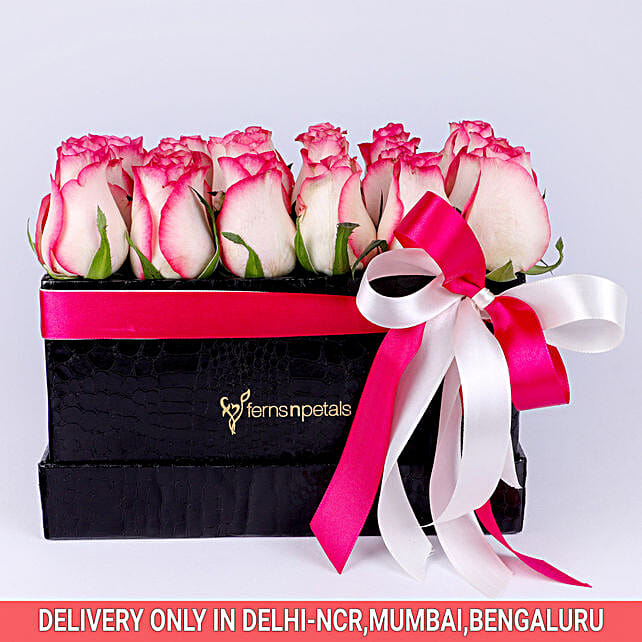 Buy/Send Dual Colour Roses Black FNP Box Online- FNP