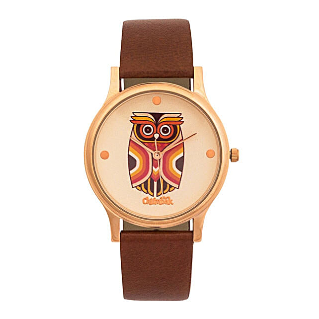 Buy/Send Leather Strap Aztec Owl Wrist Watch Online- FNP