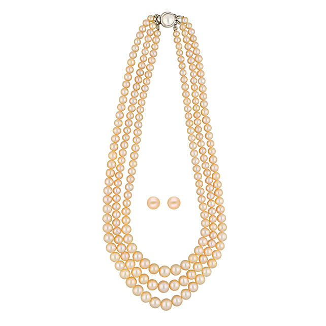 Buy/Send 3 Line Peach Color Pearl Necklace Online- FNP