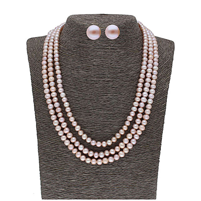Buy/Send 3 Line Round Pink Pearl Set Online- FNP