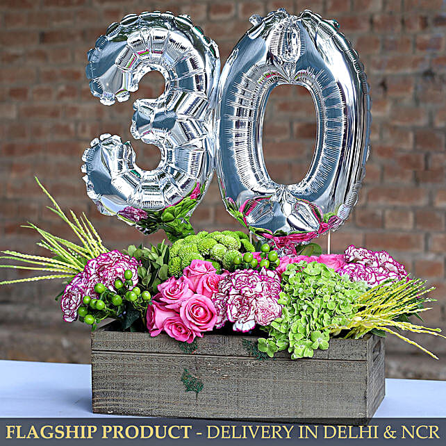 Buy/Send 30 Number Balloon & Mixed Flowers Arrangement Online- FNP