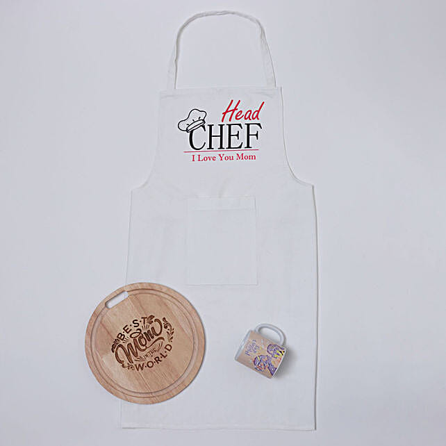 Buy/Send apron with choppingboard n coffee mug gift for mom Online- FNP