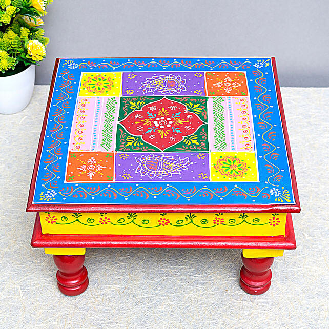 Buy/Send Square Shaped Wooden Multicoloured Pooja Chowki Online- FNP