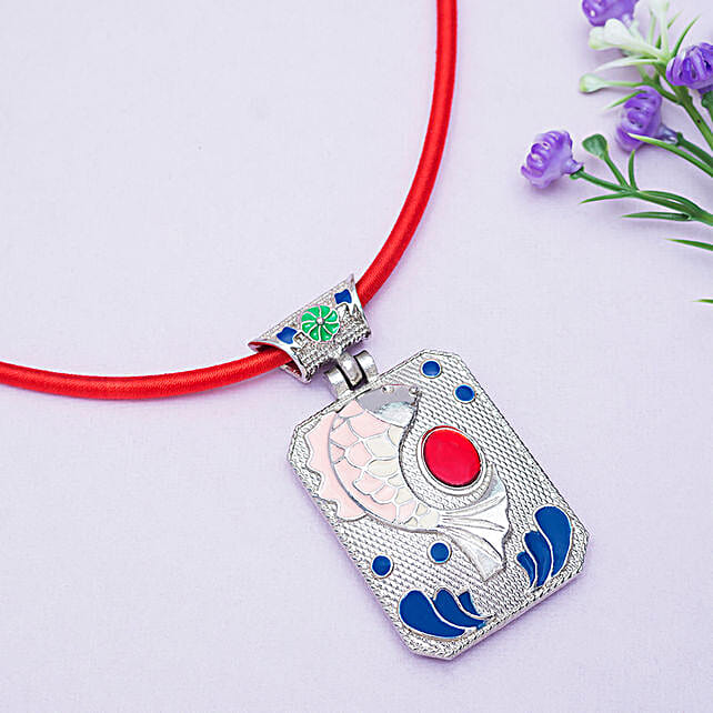 Buy/Send Pink Embossed Fish Shaped Pendant with Chain Online- FNP