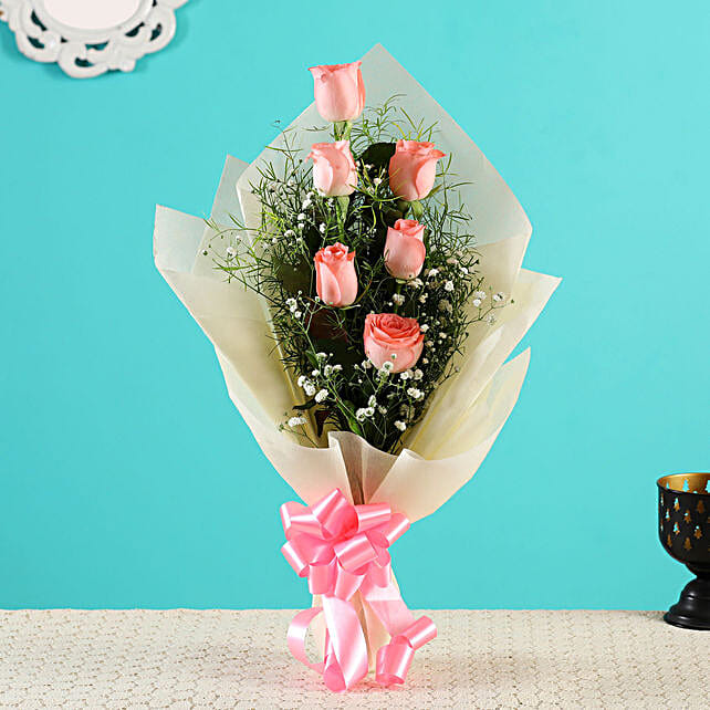 Buy/Send Joyful Pink Roses Bouquet Online- FNP