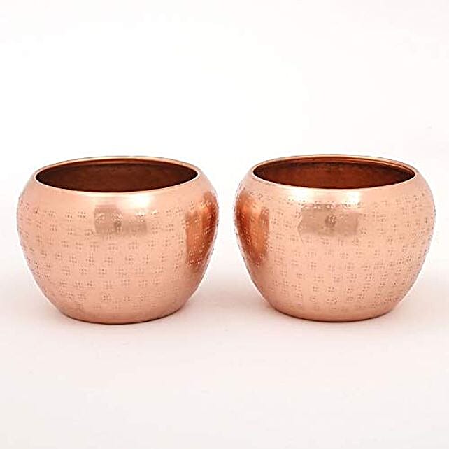 Buy/Send set of 2 brass plating finish texture metal pot Online- FNP