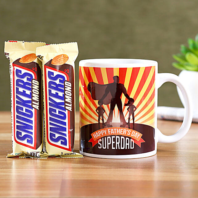 Buy/Send Happy Fathers Day White Mug and Yummy Snickers Online- FNP
