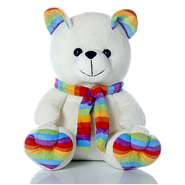 Buy/Send Cute & Cuddly White Muffler Teddy Bear Online- FNP