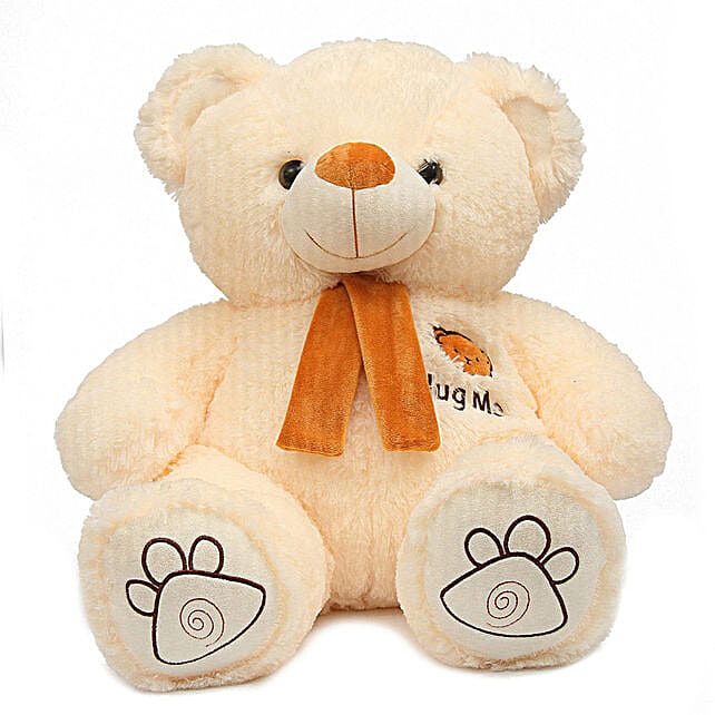 Buy/Send Hug Me Munchy Cream Teddy Bear With Bow Online- FNP