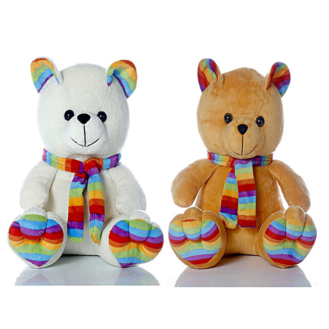 Buy/Send Muffler Teddy Bear Combo White Brown Online- FNP