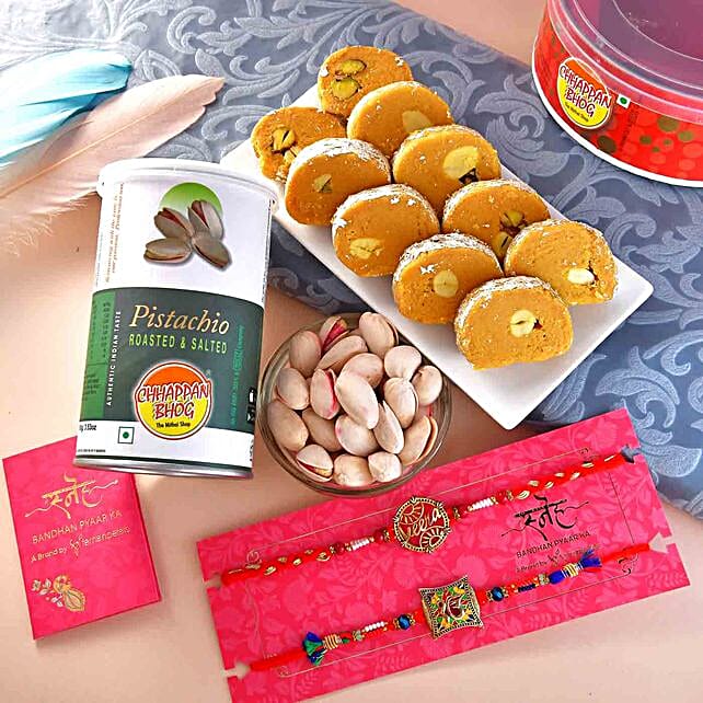 Buy/Send Ek Omkar & Veera Rakhis With Batisha & Pistachio Online- FNP