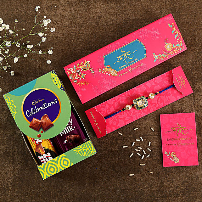 Buy/Send Traditional Kundan Rakhi & Chocolate Box Online- FNP