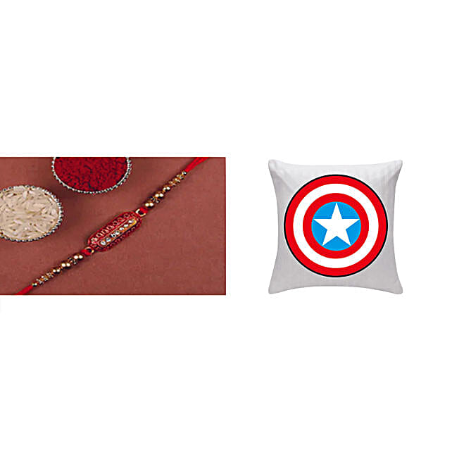 Buy/Send capsule rakhi with captain america cushion for mp Online- FNP