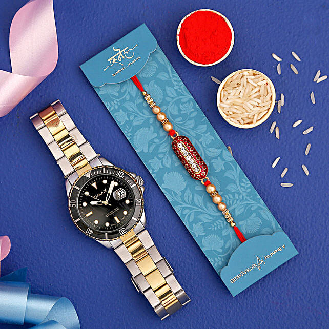Buy/Send Designer Capsule Rakhi & Omax Silver Chain Watch Online- FNP