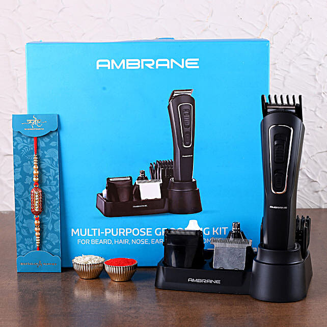 Buy/Send Sleek Capsule Rakhi & Ambrane Grooming Kit Hamper Online- FNP