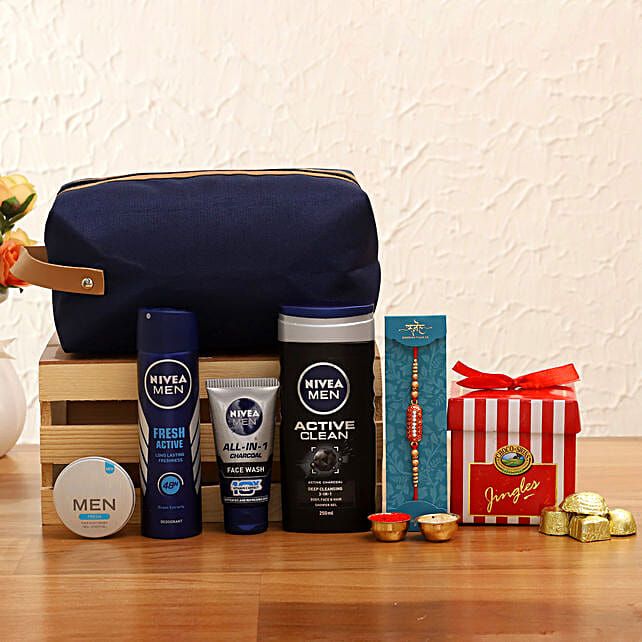 Buy/Send Ethnic Capsule Rakhi & Nivea Men Grooming Kit Hamper Online- FNP