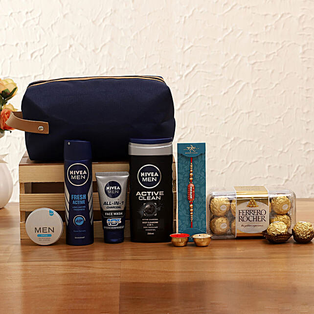 Buy/Send Traditional Capsule Rakhi & Nivea Men Grooming Kit Hamper ...