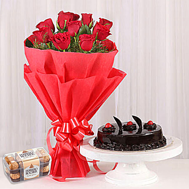 Buy/Send Truffle Cake With Flowers And Chocolates Online- FNP