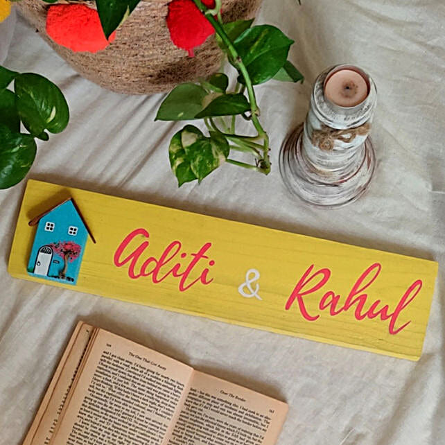 Buy/Send Personalised Wooden Yellow Name Plate Online- FNP