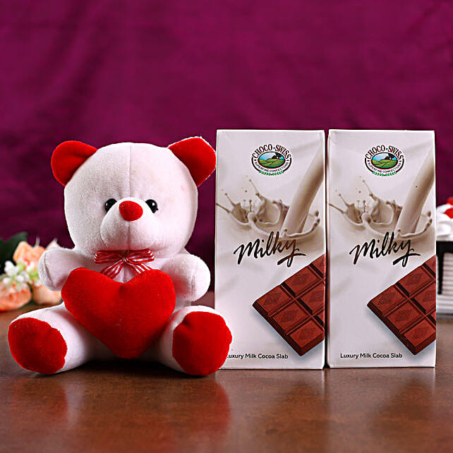 Buy/Send Cute Teddy Bear & Choco Swiss Milk Chocolates Online- FNP