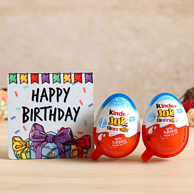 Buy/Send Happy Birthday Table Top & Kinder Joy Blue Edition Online- FNP