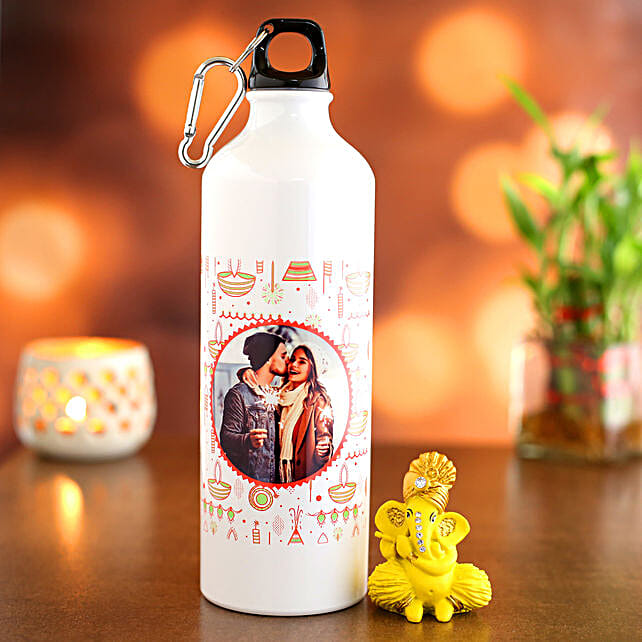 Buy/Send Personalised Diwali Theme Bottle & Ganesha Idol Online- FNP
