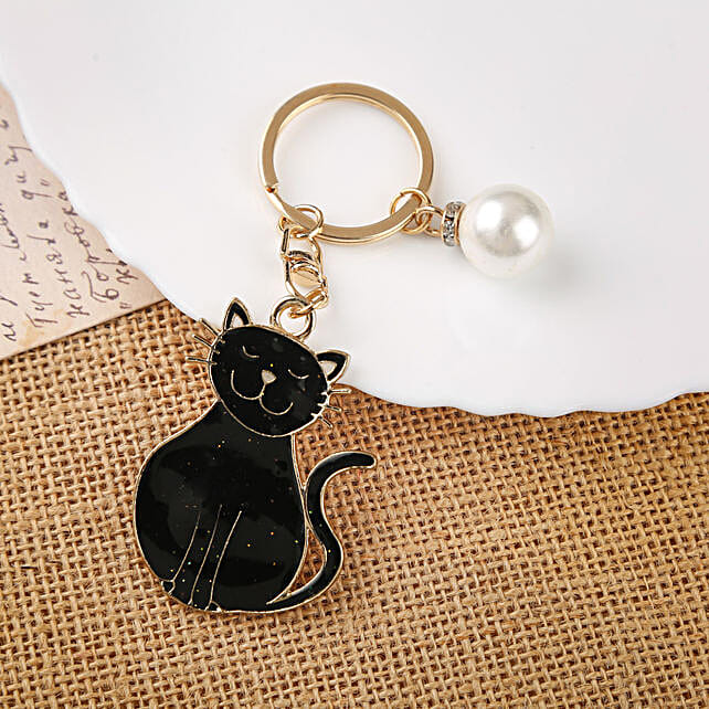 Buy/Send Cat Metallic Keychain - Black Online- FNP
