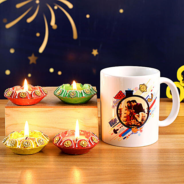 Buy/Send Personalised Diwali Special Mug & Diyas Online- FNP