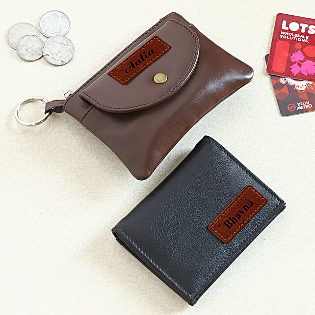 Buy/Send Set Of 2 Personalised Leather Coin & Card Wallets Online- FNP