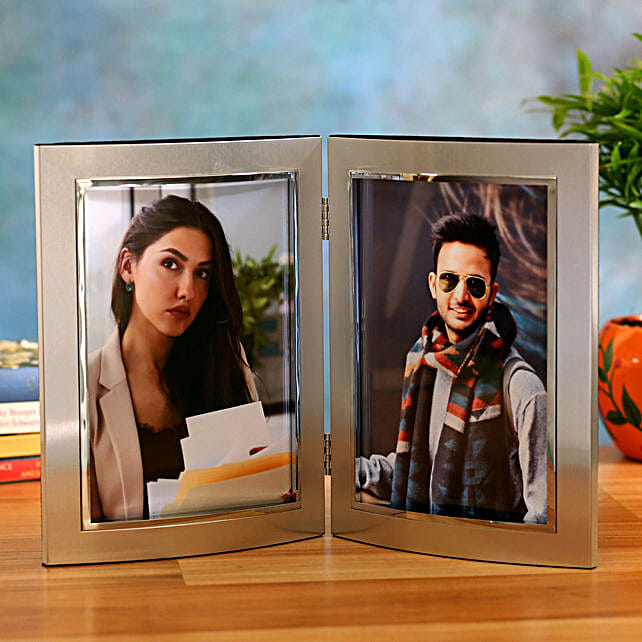 Buy/Send Personalised Double Photo Frame- Silver Online- FNP