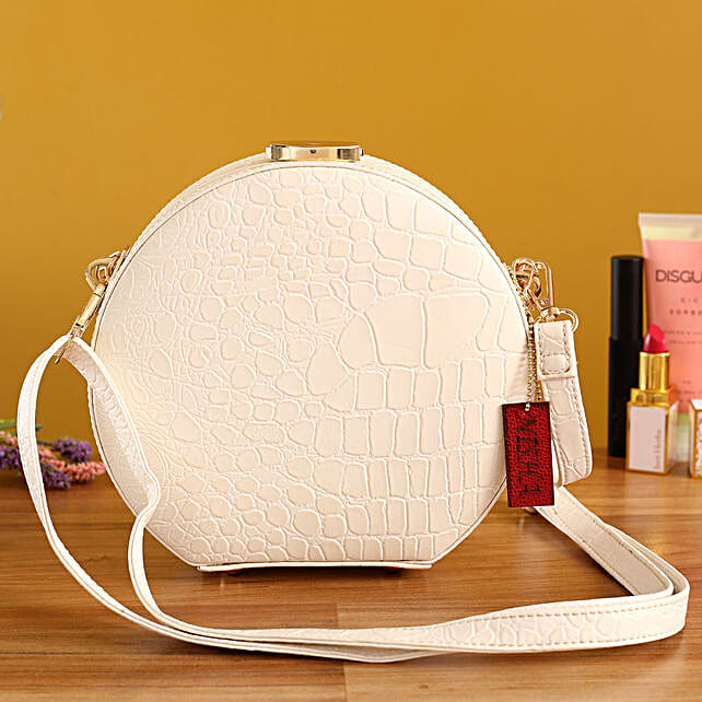 Buy/Send Personalised Round Shaped White Sling Bag Online- FNP