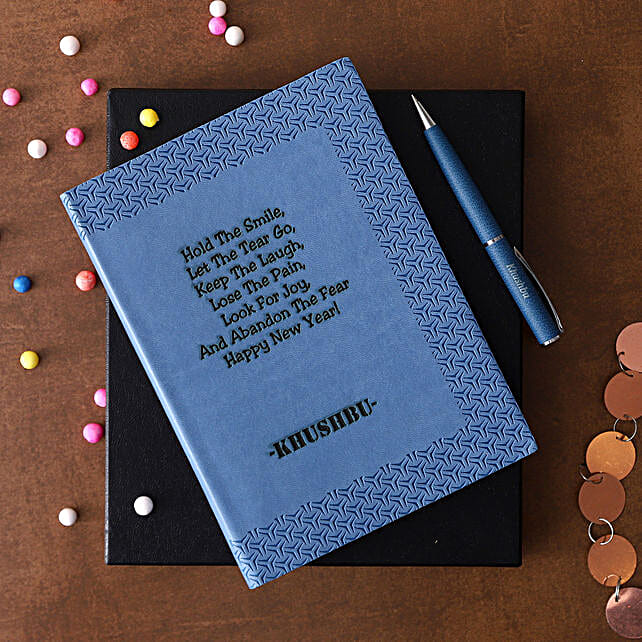 Buy/Send Personalised Blue Notebook & Pen Premium Gift Box Online- FNP