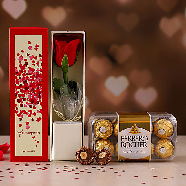 Buy/Send Ferrero Rocher & Red Rose V-Day Combo Online- FNP