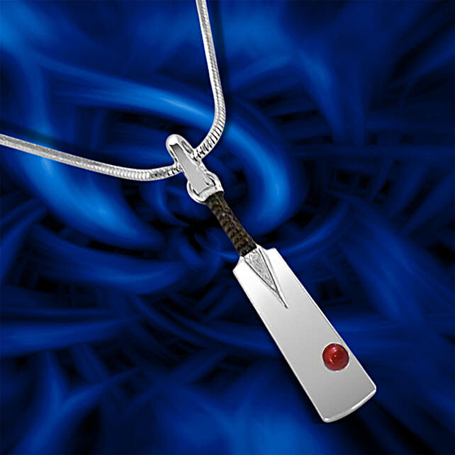 Buy/Send Silver Cricket Ball & Bat Pendant For Men Online- FNP